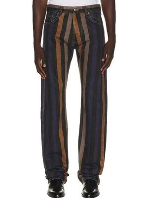 Versace Rigid Denim With Stripe Print Multicolor