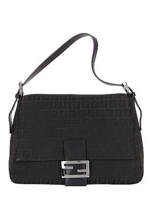 Fendi Zucchino Mama Baguette Shoulder Bag - Black