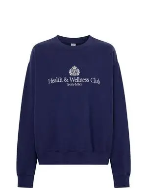 SPORTY & RICH Logo-embroidered Cotton-jersey Sweatshirt - Blue