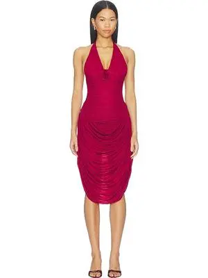 MAYGEL CORONEL Drape Midi Dress In . Also - Red