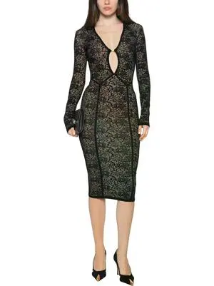 Elisabetta Franchi Lace Pattern Cut-out Midi Dress - Black