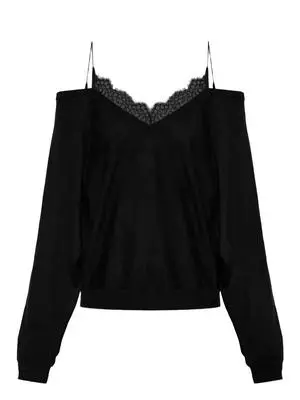 IRO PARIS Ivoire Lace-trim Cold-shoulder Sweater - Black