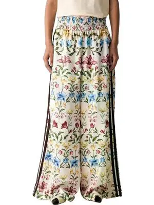 Adidas Floral-print Side-stripe Palazzo Pants - Neutrals