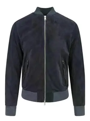 DFOUR Suede Ribbed-trim Bomber Jacket - Blue