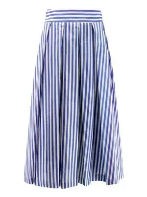 LAVI COUTURE Iris Striped Flared Midi Skirt - Blue