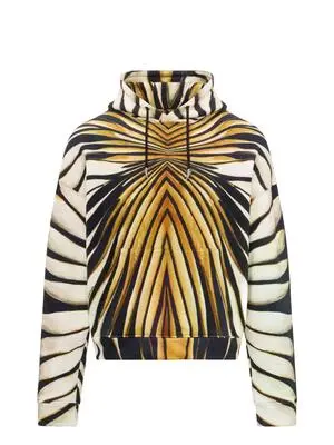 Roberto Cavalli Ray Of Gold Animal-print Drawstring Hoodie - Black