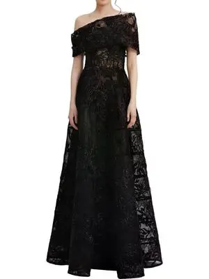 GEMY MAALOUF Asymmetrical-neck Maxi Dress - Black