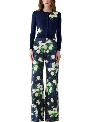 Carolina Herrera Floral-embroidered Sequin-embellished Cardigan - Blue