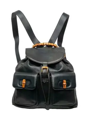 Gucci 20th Century Calfskin Bamboo Drawstring Backpack - Blue