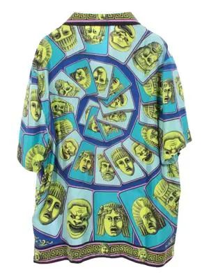 Versace Le Maschere Short-sleeve Silk Shirt - Blue