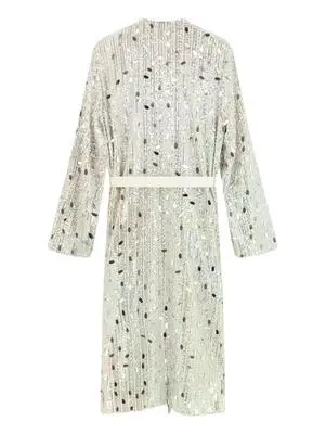 DE SANTIS Sequin-embellished Belted Coat - Silver