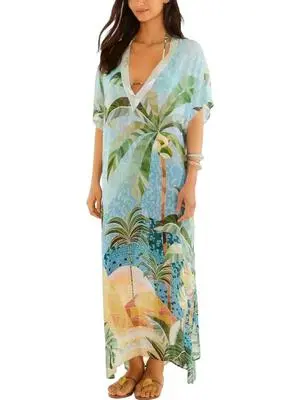 FARM RIO FARM Rio Embroidered Side-Slit Maxi Kimono