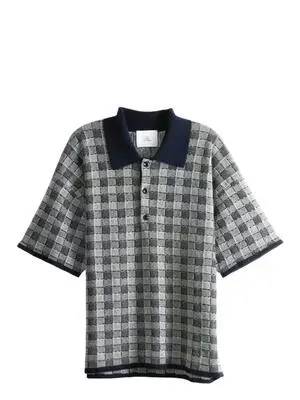 THE ELDER STATESMAN Check-pattern Short-sleeve Polo Shirt - Grey
