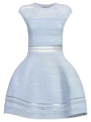 Simkhai Ribbed-knit Mesh-panel Mini Dress - Blue