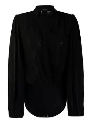 Elisabetta Franchi Sheer Wrap Bodysuit - Black