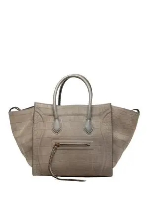 Celine 2012 Medium Croc Embossed Leather Luggage Phantom Tote Bag - Brown