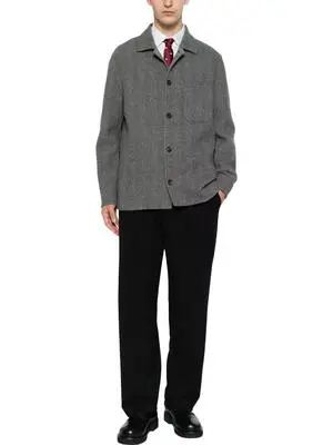 Eleventy Herringbone-pattern Button-up Overshirt - Grey