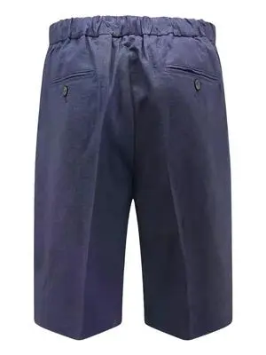 HEVO Drawstring Pleated Linen Shorts - Blue