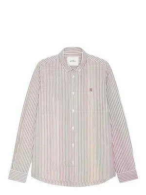 LES DEUX Striped Embroidered-logo Shirt - Red