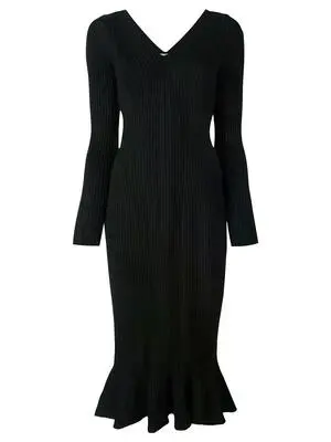 LANVIN Ribbed Knit Frill Dress - Black