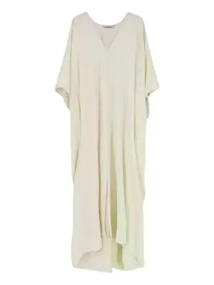 Alberta Ferretti V-neck Short-sleeve Long Dress - Neutrals