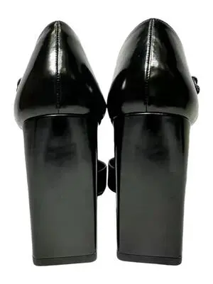 Prada Square Toe Ankle Strap Leather Heels - Black