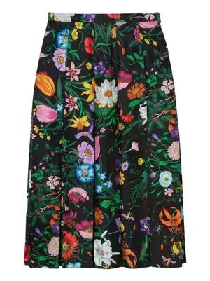 Gucci Printed Silk-twill Pleated Midi Skirt - Black