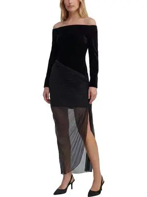 Versace Off-shoulder Pleated Midi Dress - Black