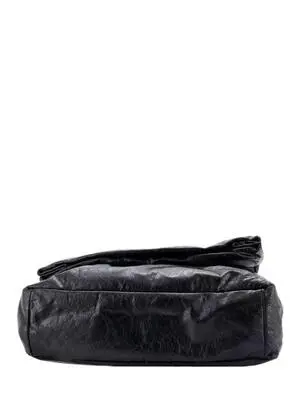 Balenciaga Monaco Chain Flap Leather Large Shoulder Bag - Black