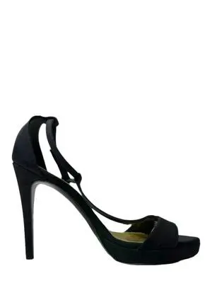 Ralph Lauren Black Gold Ribbed Canvas Ankle Strap Stiletto Sandals - Multicolour