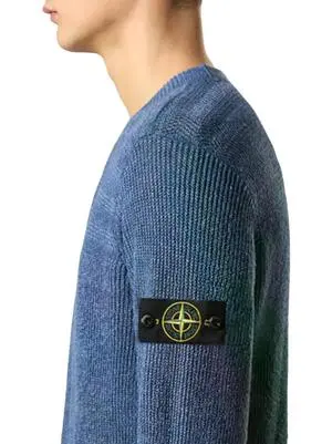 Stone Island Logo-patch Waffle-knit Sweater - Blue