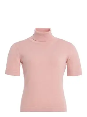 Oscar De La Renta Short Sleeve Wool Turtleneck Top - Pink