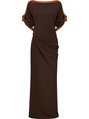 FERRAGAMO Ruched Crepe Maxi Dress - Brown