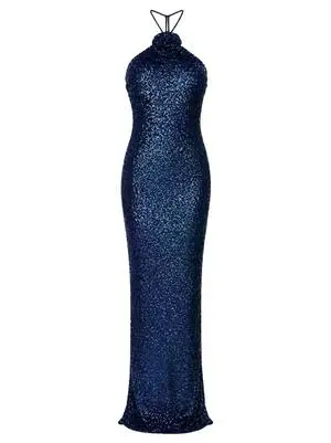 ROSERRY Sequin-embellished Halterneck Dress - Blue