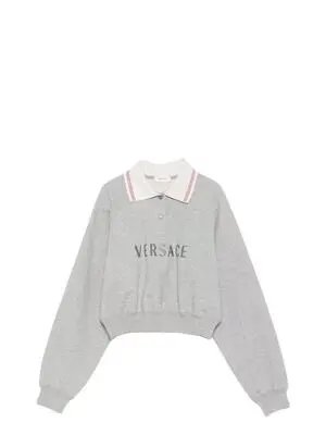 Versace Cropped Logo Embroidered Sweatshirt - Grey