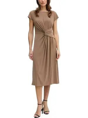 Joseph Ribkoff Twist-detail Cap-sleeve Midi Dress - Neutrals