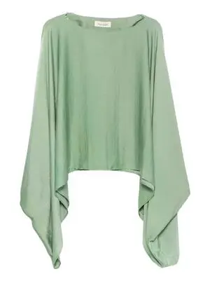 MOUTAKI Boat-neck Cape-style Blouse - Green