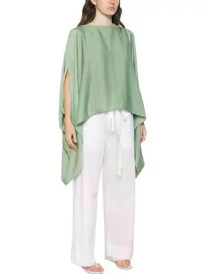 MOUTAKI Boat-neck Cape-style Blouse With Slit Sleeves - Green
