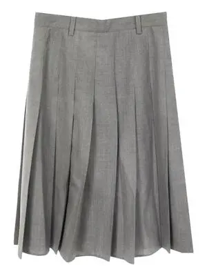 Prada Wool Pleated Midi Skirt - Grey