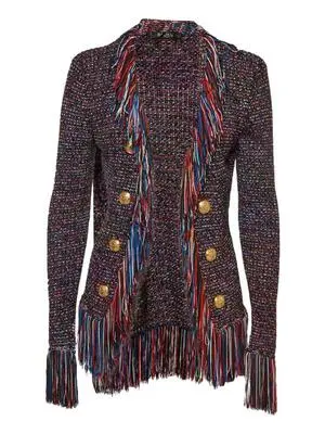 Balmain Button-embellished Fringed Jacket - Red