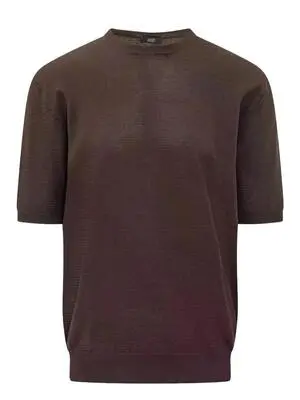 HOSIO Perforated-knit Short-sleeve Sweater - Brown