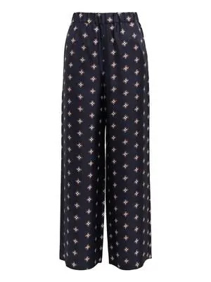 Max Mara Silk Printed Wide-leg Trousers - Blue