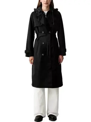 Dkny Quilted-hood Double-breasted Trench Coat - Black