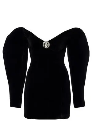 David Koma Off-shoulder Velvet Mini Dress - Black
