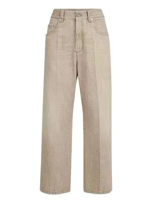 Brunello Cucinelli Brunello Cucinelli Prince Of Wales Denim Contemporary Square Trousers Neutrals