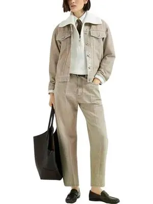 Brunello Cucinelli Prince Of Wales Denim Contemporary Square Trousers - Neutrals