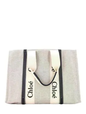 Chloé Woody Canvas With Leather Large Tote Bag - Neutrals