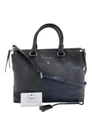 Prada 2010s Logo Plaque Handbag - Black