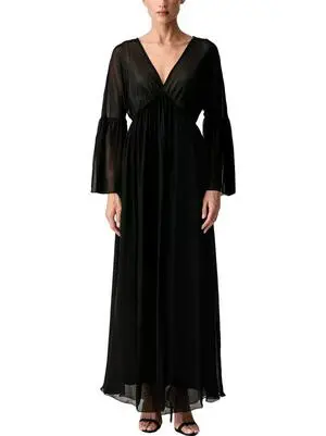 HAVEONE Sheer-panel Bell-sleeve Maxi Dress - Black