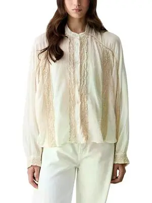 HAVEONE Lace-trimmed Band Collar Blouse - Neutrals